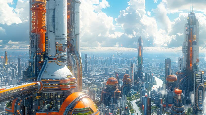 Futuristic Cityscape, with Towering Structures and Advanced Technology ...
