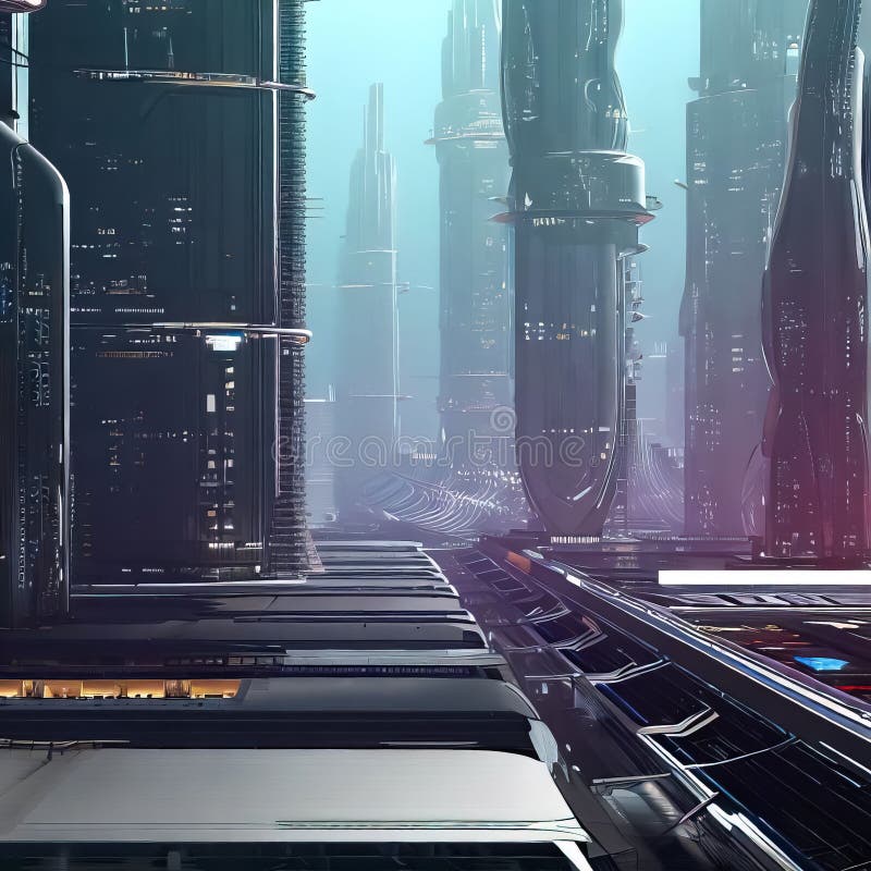 Futuristic Cityscape, with Towering Structures and Advanced Technology ...