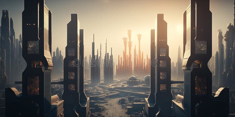 Futuristic Cityscape, with Towering Structures and Advanced Technology ...