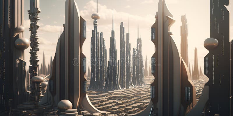 Futuristic Cityscape, with Towering Structures and Advanced Technology ...