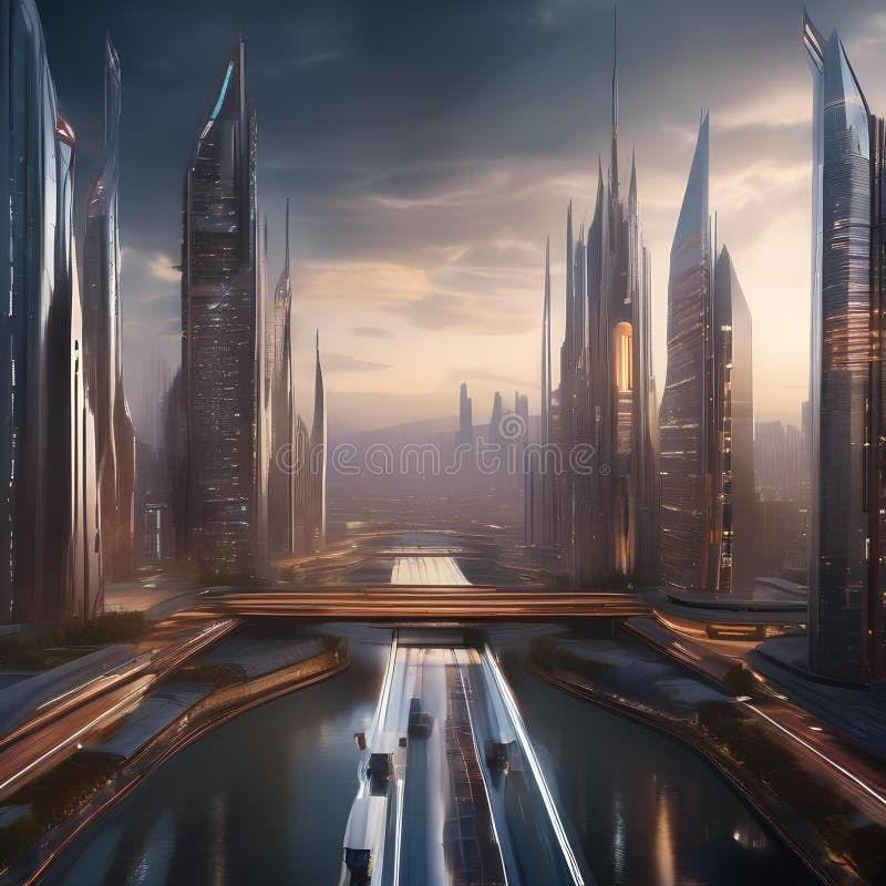 A Futuristic Cityscape with Towering Structures and Dynamic Energy ...