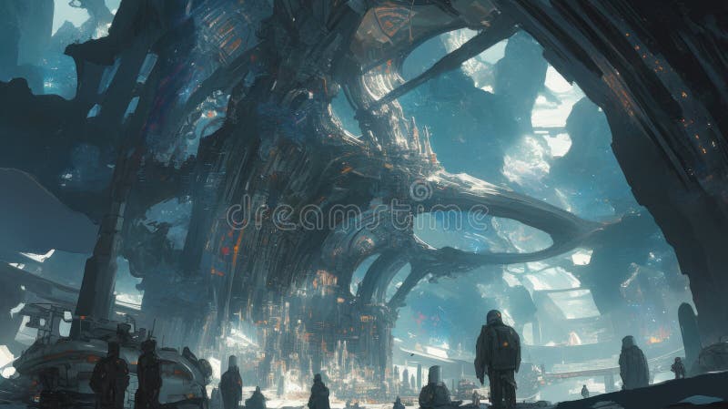 A Futuristic Cityscape with Towering Structures and a Large Gathering ...