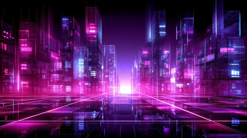 Futuristic Cityscape with Vibrant Neon Lights and Dynamic Neon Lines, a ...