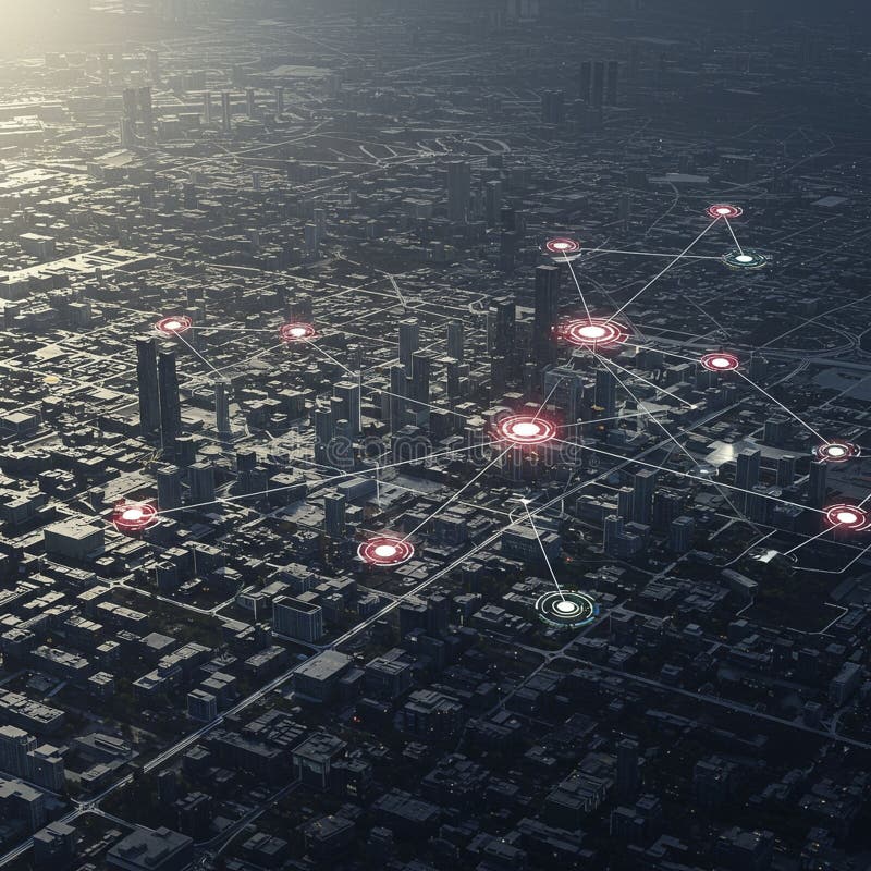A Futuristic Cityscape is Viewed from Above, Showcasing a Network of ...
