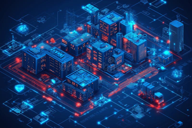 Futuristic Cityscape Visualization at Night with Glowing Buildings and ...