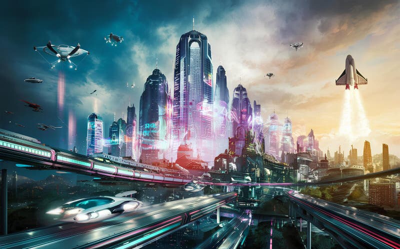 Futuristic Cityscapes Digital, Sci-fi, Innovation, Cyberpunk Stock ...