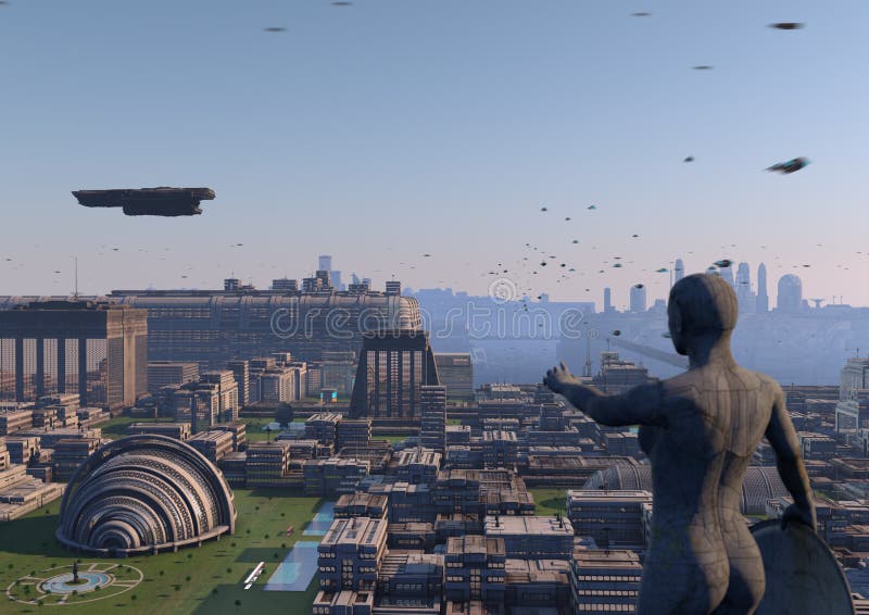 Futuristic civilization stock illustration. Illustration of future ...