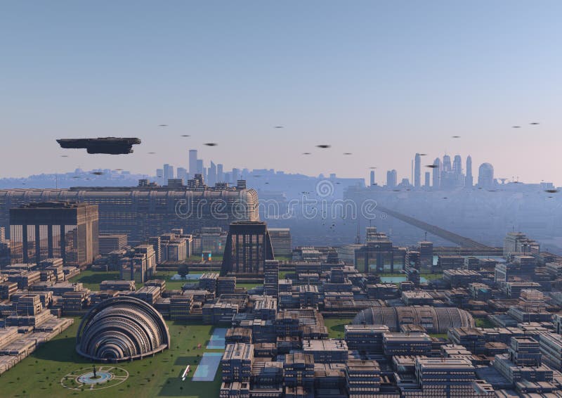 Futuristic civilization stock illustration. Illustration of spaceships ...