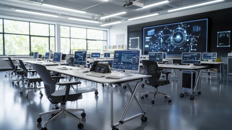 Futuristic Classroom with Ai Learning Platforms and Modern Tech-driven ...