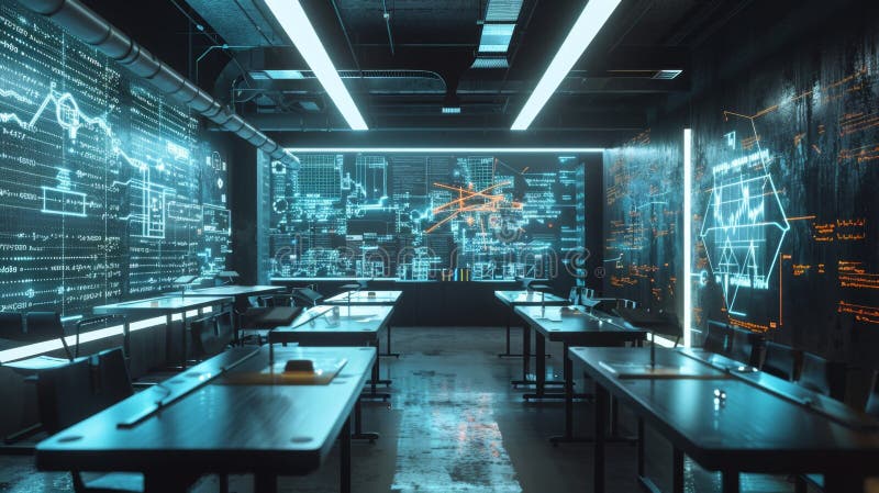 Futuristic Classroom with Digital Data Displays - Generative AI Stock ...