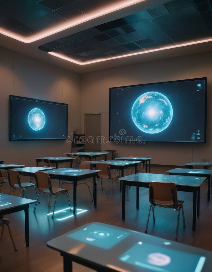 Futuristic Classroom with Digital Globes Stock Image - Image of modern ...