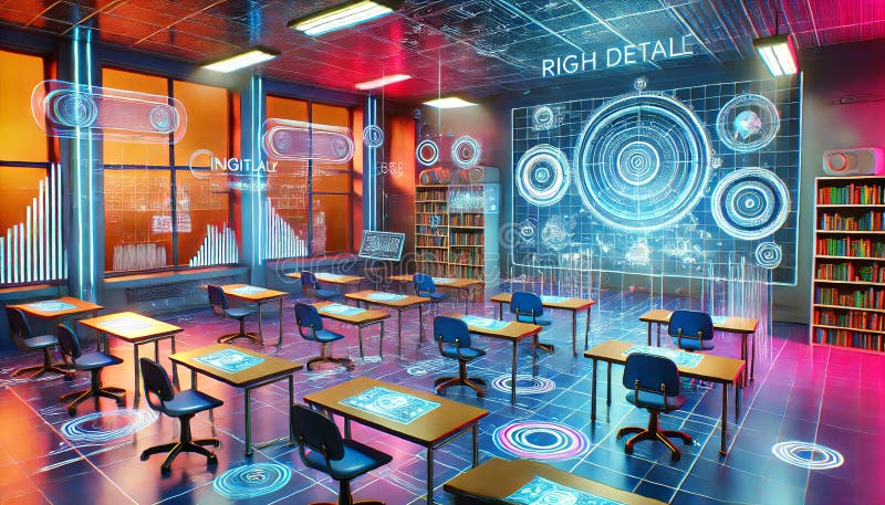 Futuristic Classroom with Digital Learning Tools Stock Illustration ...