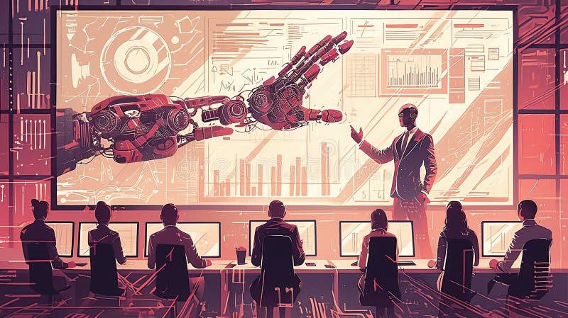 Futuristic Classroom Discussing Advanced Robotic Technology and ...