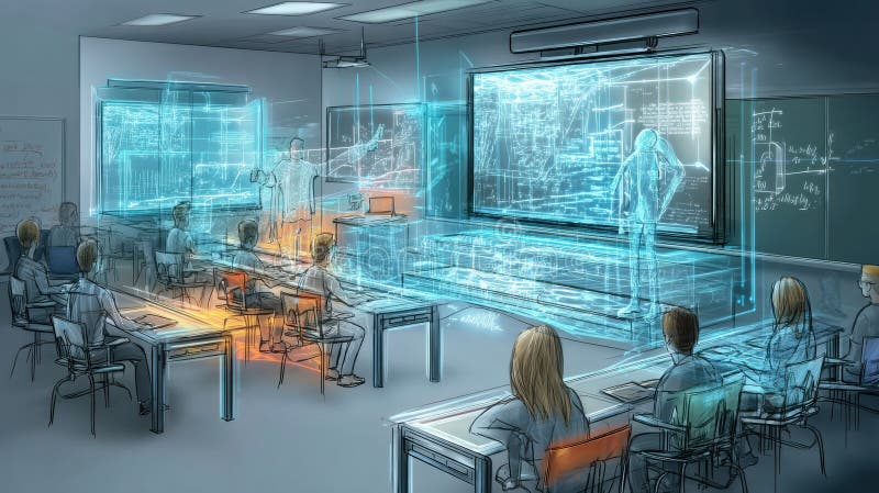 Futuristic Classroom Featuring a Holographic Teaching Assistant ...