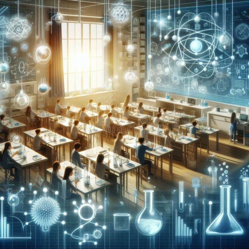 Modern Classroom with Science Illustrations Stock Image - Image of ...