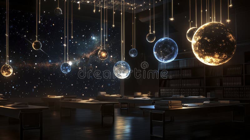 Futuristic Classroom with Glowing Stars and Planets Digital Learning ...