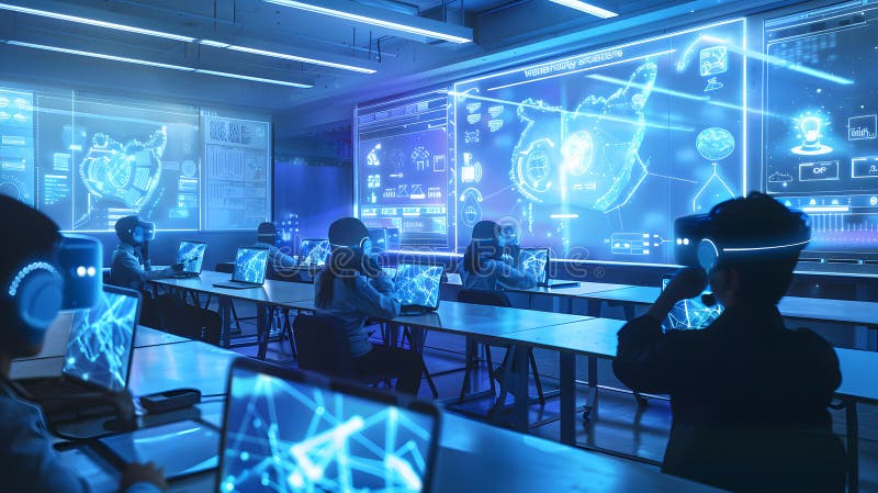 A Futuristic Classroom with Holographic Displays Virtual. Stock ...