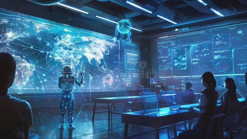 Human Teacher and AI Assistant in Dynamic Futuristic Classroom AIG60 ...