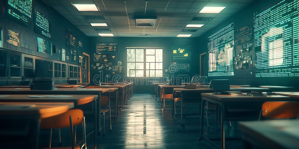 Futuristic Classroom Immersive Learning Space Background Wallpaper ...