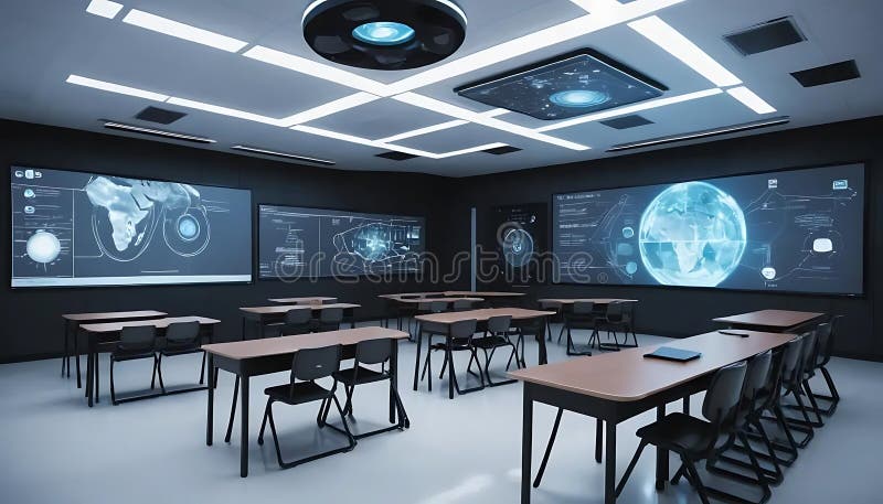Futuristic Classroom with Interactive Displays and Modern Design for ...