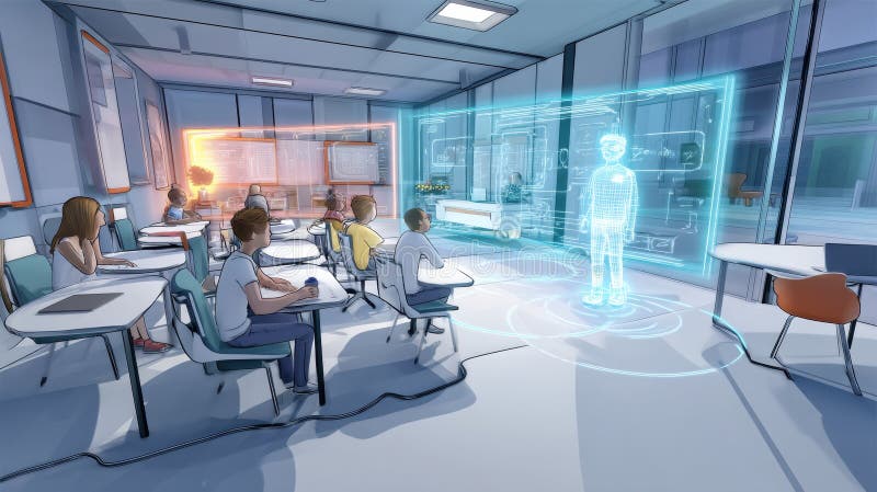 Futuristic Classroom Interactive Holographic Teaching Assistant Engaged ...