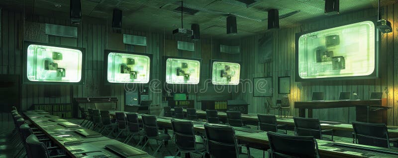 Futuristic Classroom with Multiple Digital Screens and Modern ...