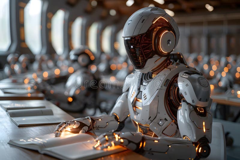 Futuristic Robot Teacher Class Robot Students Modern Education Concept ...