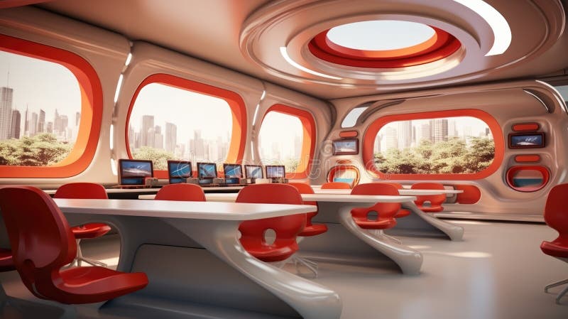 Futuristic Classroom in School of the Future. Classroom for Classes or ...