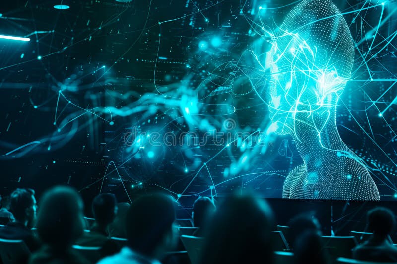 Futuristic Classroom or Seminar with People Learning Digital Data ...