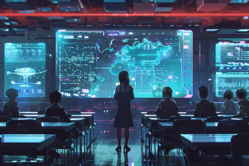Futuristic Classroom with Student and Teacher Using Holographic Display ...