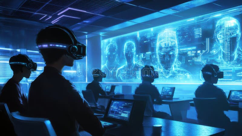 Futuristic Classroom with Students Engaged in Virtual Reality Learning ...