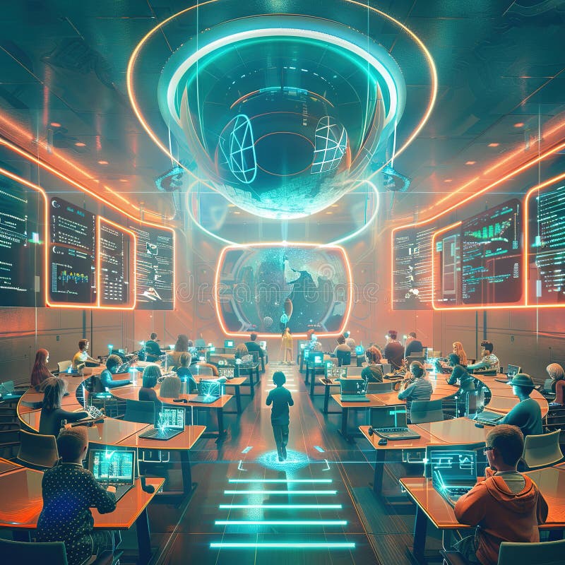Futuristic Classroom with Students Learning Using Advanced Technology ...