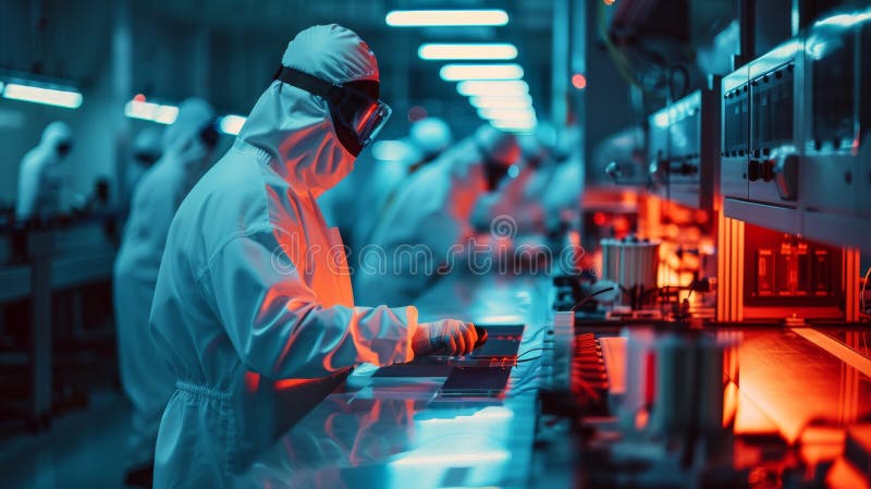 Futuristic Clean Room Environment at a Semiconductor Chip Factory with ...