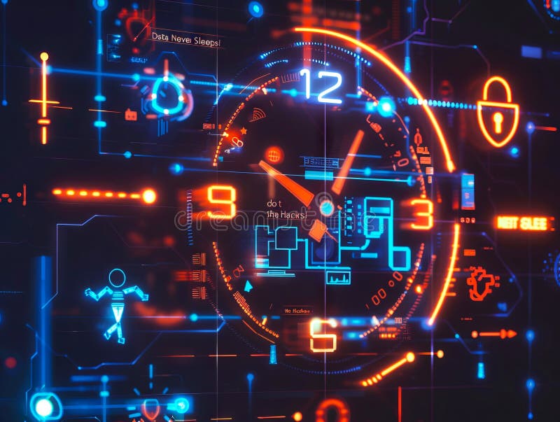 Futuristic Clock with Digital Icons and Timer Stock Photo - Image of ...