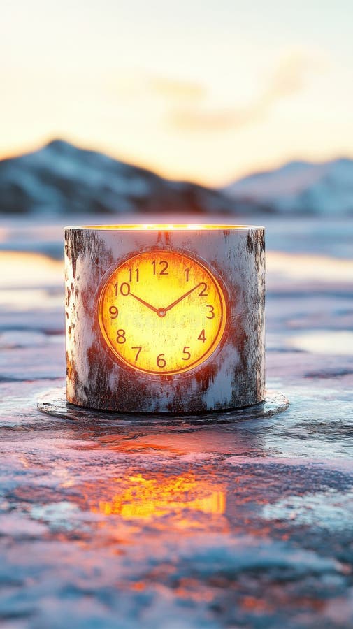 Futuristic Clock Displaying Glowing Numbers Over a Metallic Base in a ...