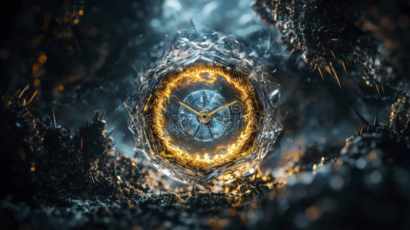 Futuristic Clock Embedded in Crystal Digital Art Sci-fi Environment ...