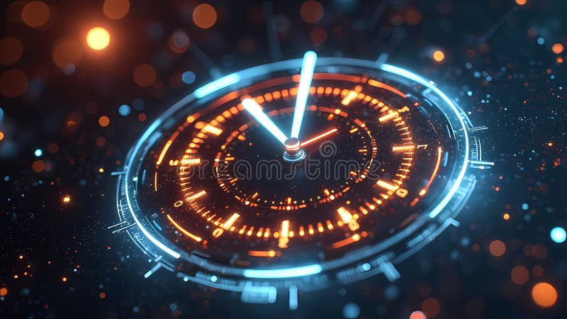 Futuristic Clock of Glowing Lines Floating in Space Stock Illustration ...