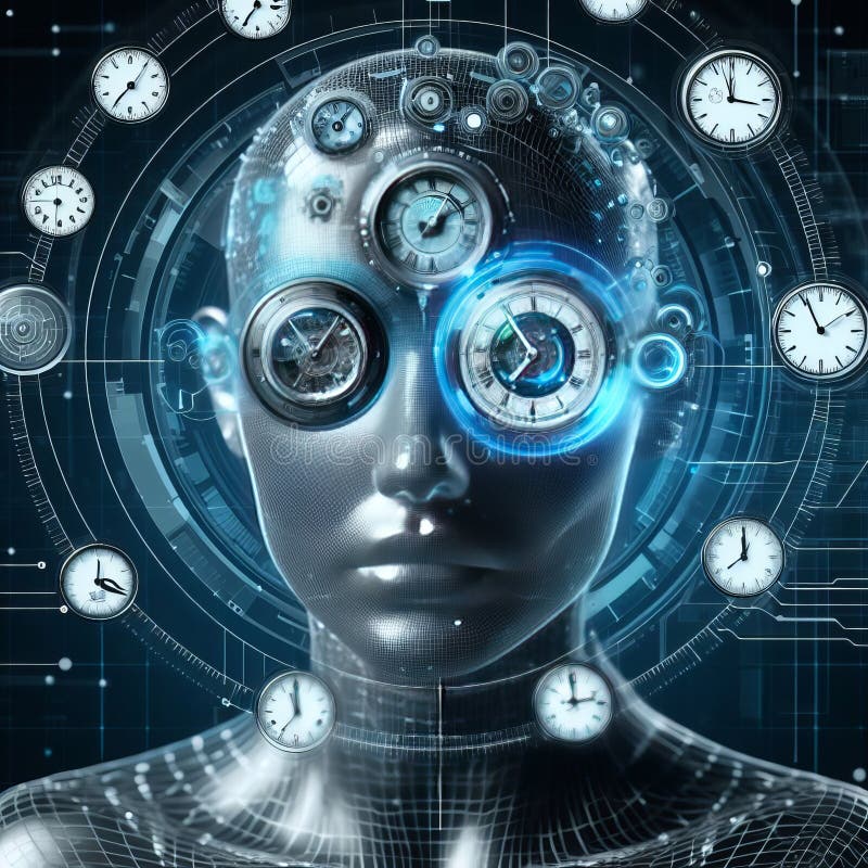 Futuristic Clock Mechanism with Human Face Stock Photo - Image of ...