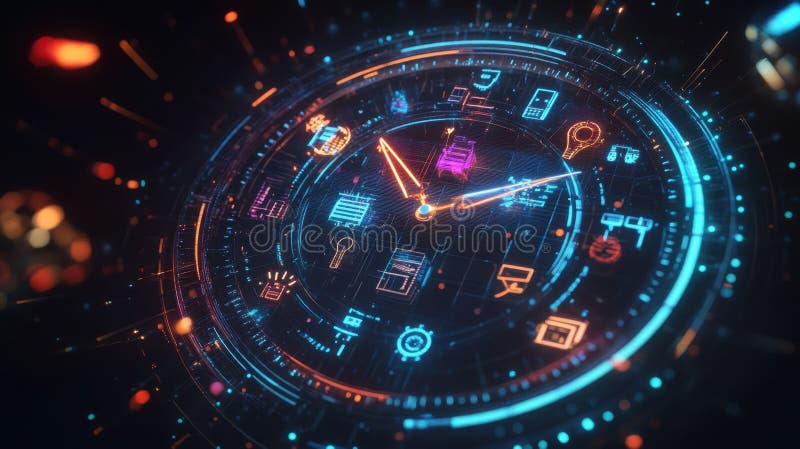Futuristic Clock Showing Time Management and Smart Home Technology ...