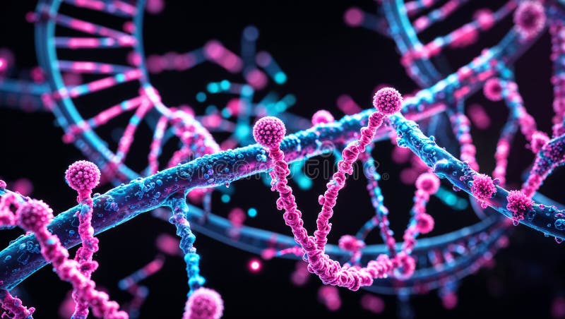 Futuristic Close-up of DNA Molecule Structure with Glowing Neon Light ...