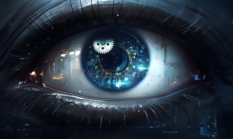 Futuristic Close Up Eye Enhanced with Digital Elements in High Tech ...