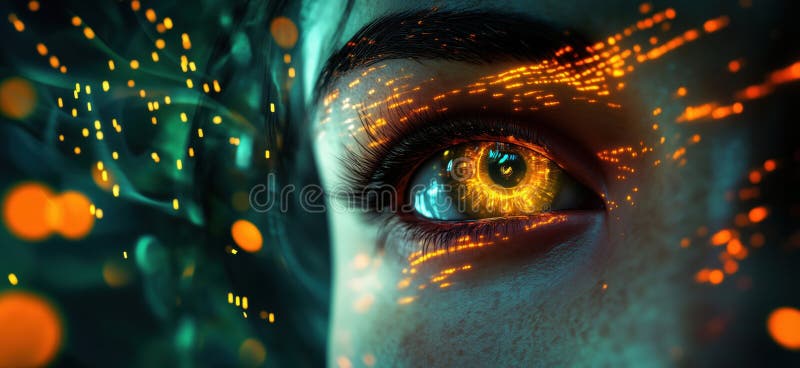 Futuristic Close-up of an Eye with Glowing Digital Patterns and Vibrant ...