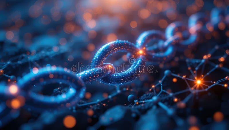 Futuristic Close-Up of a Glowing Blue Chain Link with Abstract ...
