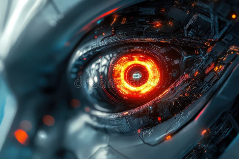 Futuristic Close-up of a Glowing Robotic Eye in Cybernetic Design Stock ...