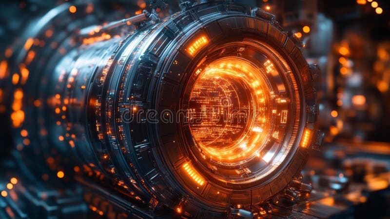 Futuristic View of a High-Tech Nuclear Reactor Core with Glowing ...