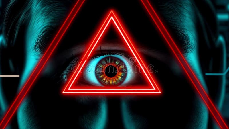 Futuristic Close-up of a Human Eye with Glowing Neon Triangle Overlay ...