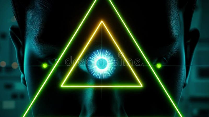 Futuristic Close-up of a Human Eye with Glowing Neon Triangle Overlay ...