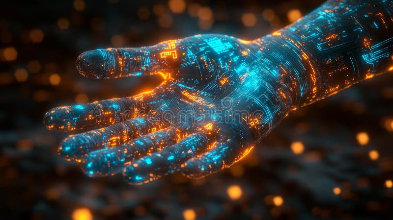 Futuristic Hand with Digital Circuits Generative AI Stock Illustration ...