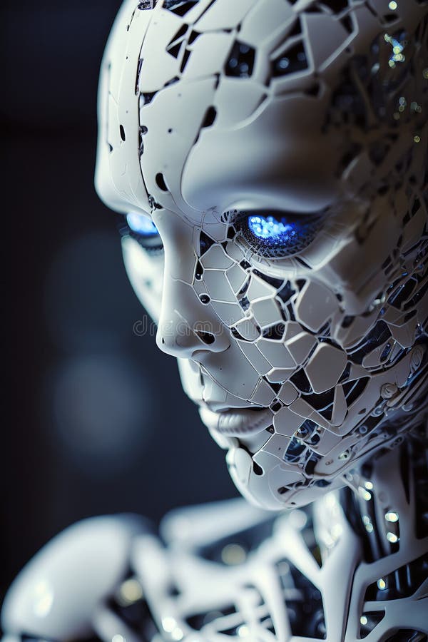 Futuristic Close-Up Portrait of an Incomplete Humanoid Android for ...