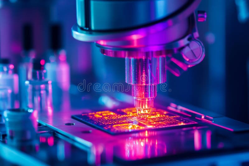 Futuristic Close-up View of a Microscope Revealing Vibrant Science and ...
